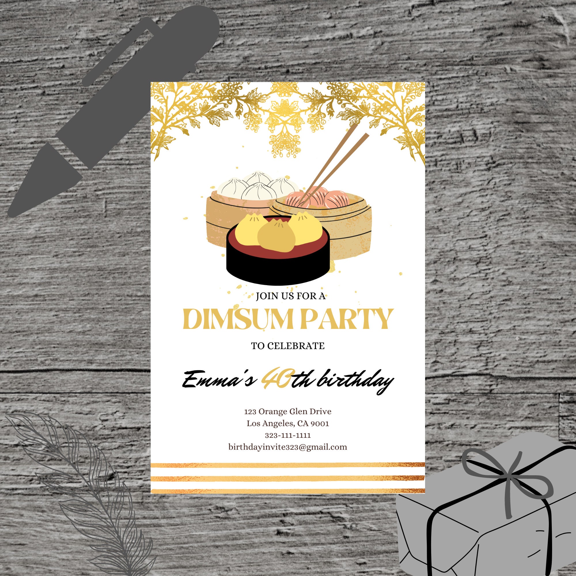 Dim Sum Birthday Party Invitation, Dinner Event Siu Mai Chinese Food ...