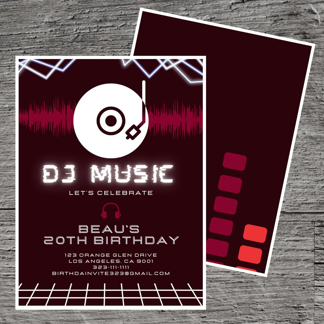 DJ Music Theme Birthday Party Invitation Template, Party Remix ...
