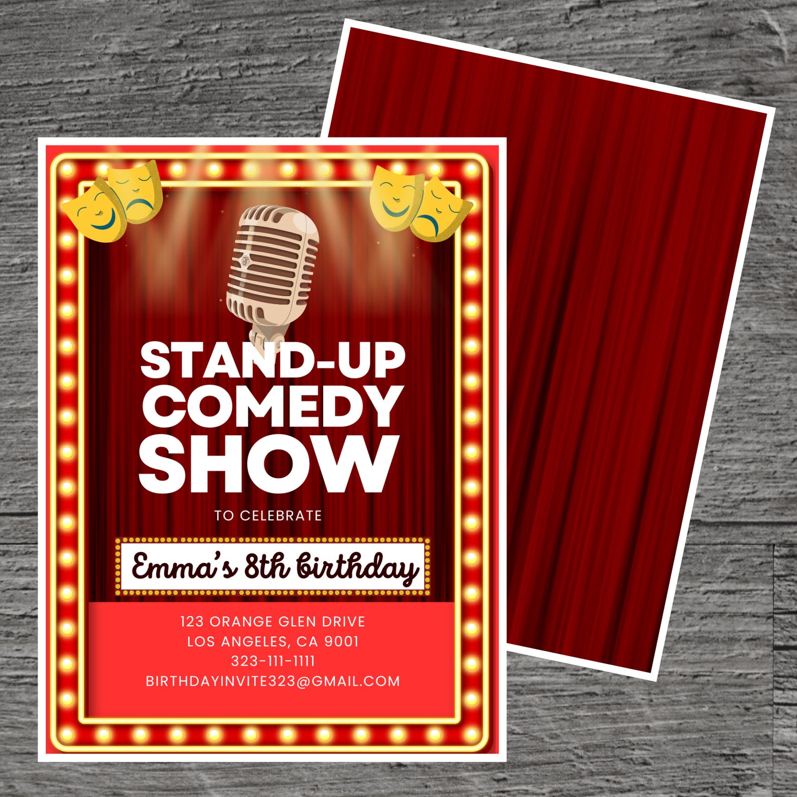 Stand up Comedy Show for Emma Theme Birthday Party Invitation Template ...