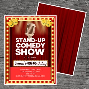 Stand up Comedy Show for Emma Theme Birthday Party Invitation Template ...