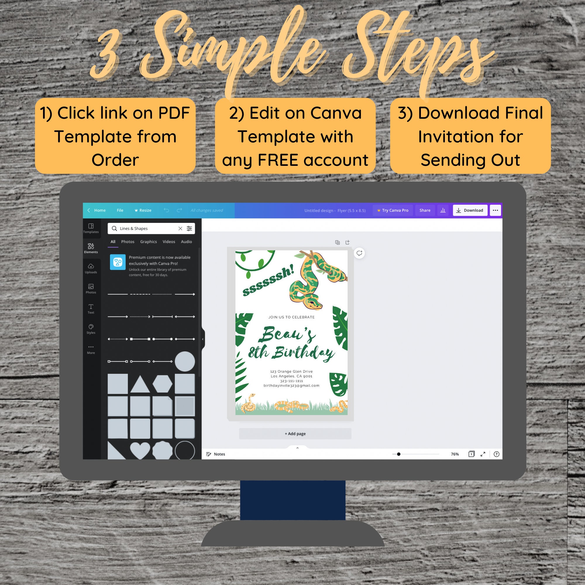 Silly Snake for Beau Theme Birthday Party Invitation Template, Snake ...