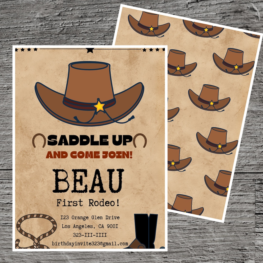 Rodeo Theme Birthday Party Invitation, Western Saddle Cowboy Ranch Yee ...