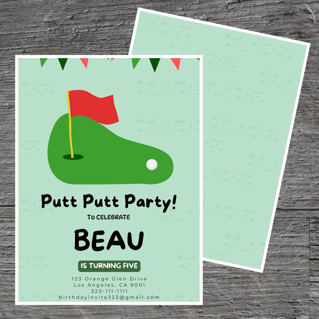Putt Putt for Beau Theme Birthday Party Invitation Template, A Game ...