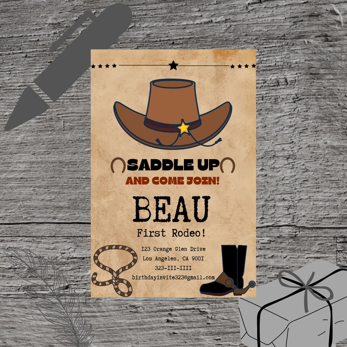 Rodeo Theme Birthday Party Invitation, Western Saddle Cowboy Ranch Yee ...