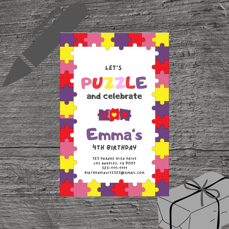 Puzzle Party for Emma Theme Birthday Party Invitation Template, Memory ...
