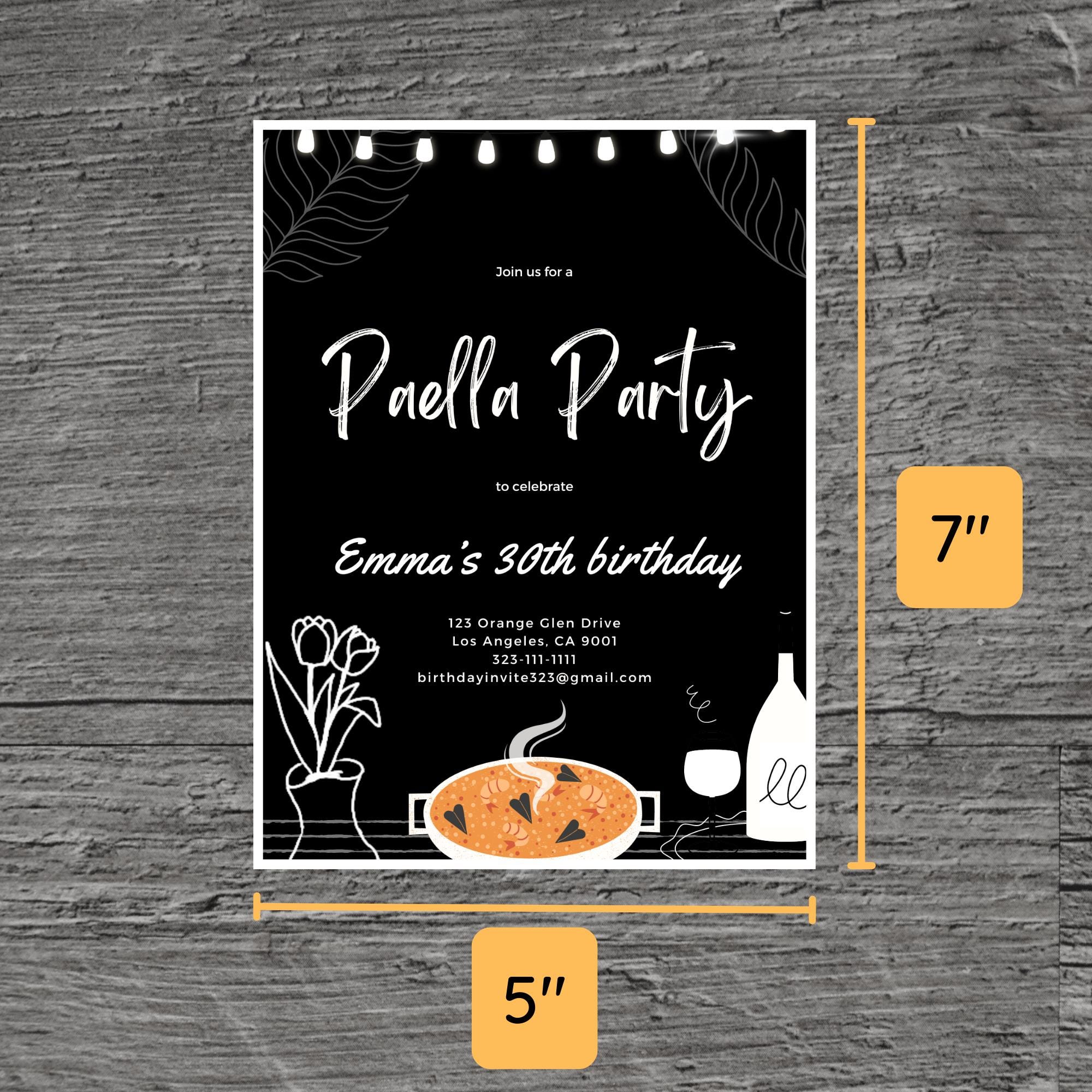 Paella Night for Emma Theme Birthday Party Invitation Template, Risotto ...