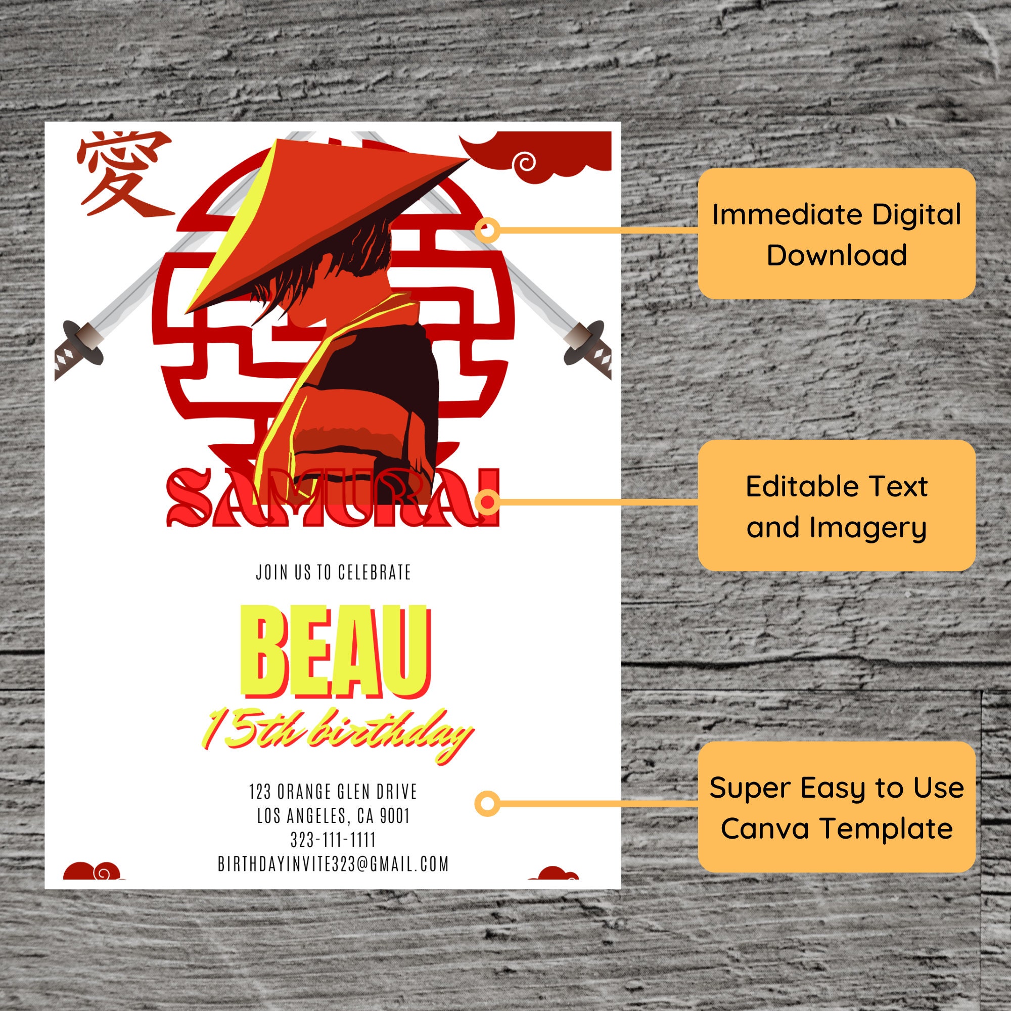 Samurai Theme Birthday Party Invitation, Japanese Military Warrior ...