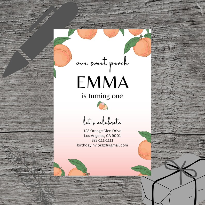 Peach Theme Birthday Party Invitation Peachy Sweet Fruit Pie - Etsy ...