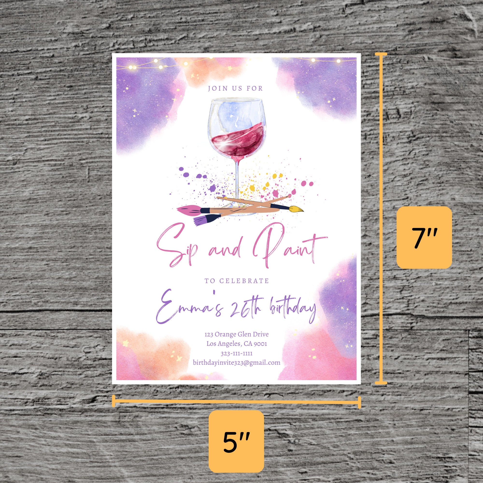 Sip and Paint Theme Birthday Party Invitation, Wine Watercolor Draw ...