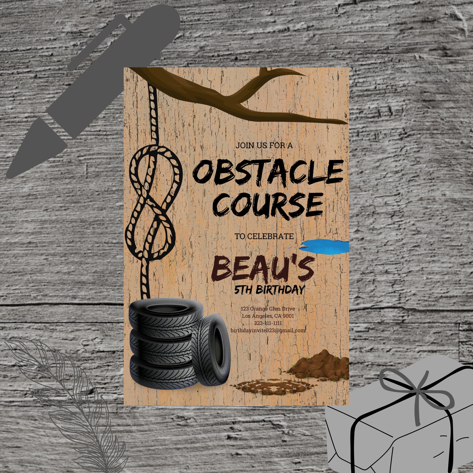 Obstacle Course Theme Birthday Party Invitation Template, Climb Crawl ...