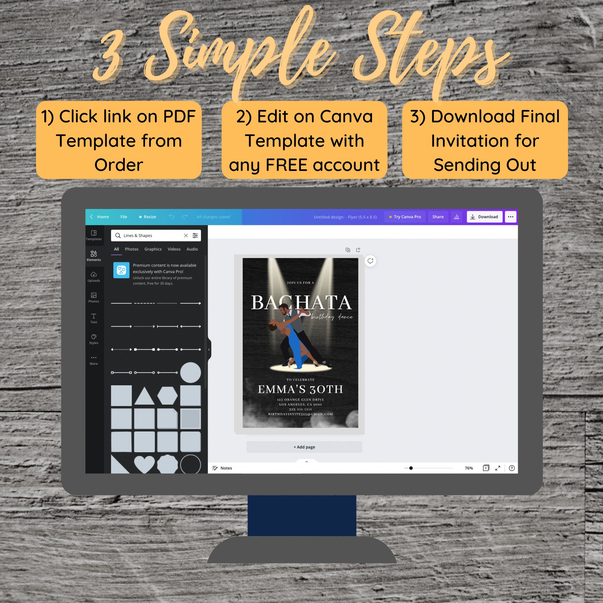 Bachata Dance Theme Birthday Party Invitation, Dancing Floor Club ...