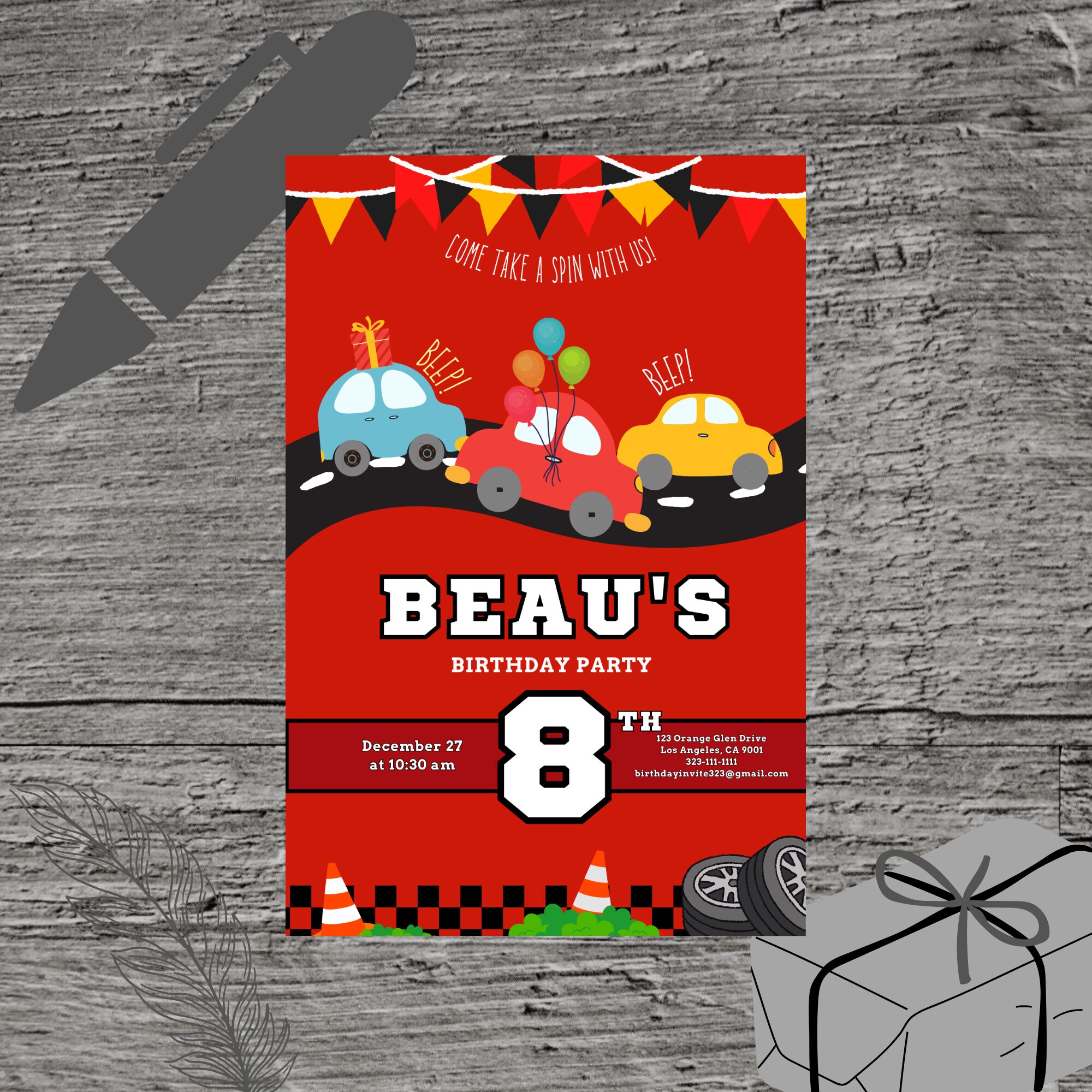 Car Toys Theme Birthday Party Invitation Template, Collective Cars Game ...