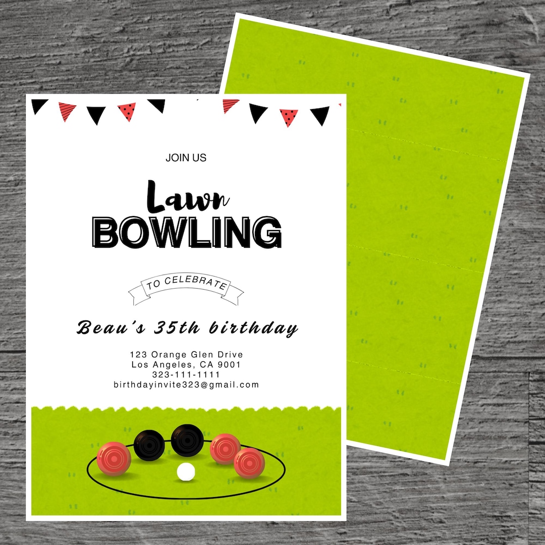 Lawn Bowling for Beau Theme Birthday Party Invitation Template, Back ...