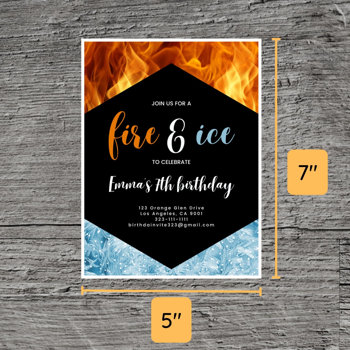 Fire and Ice Theme Birthday Party Invitation Template, Hot Cold Flame ...