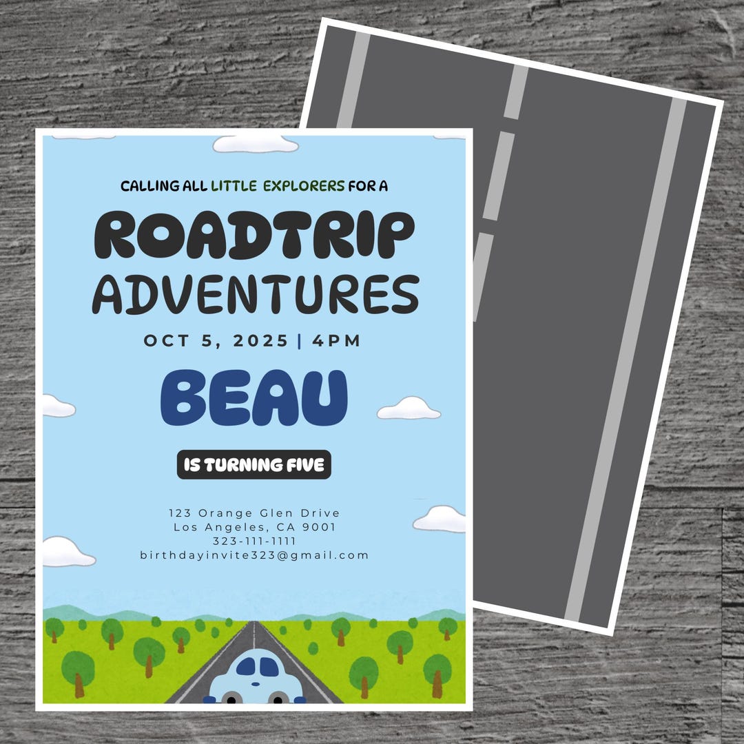 Road Trip for Beau Theme Birthday Party Invitation Template, Journey ...