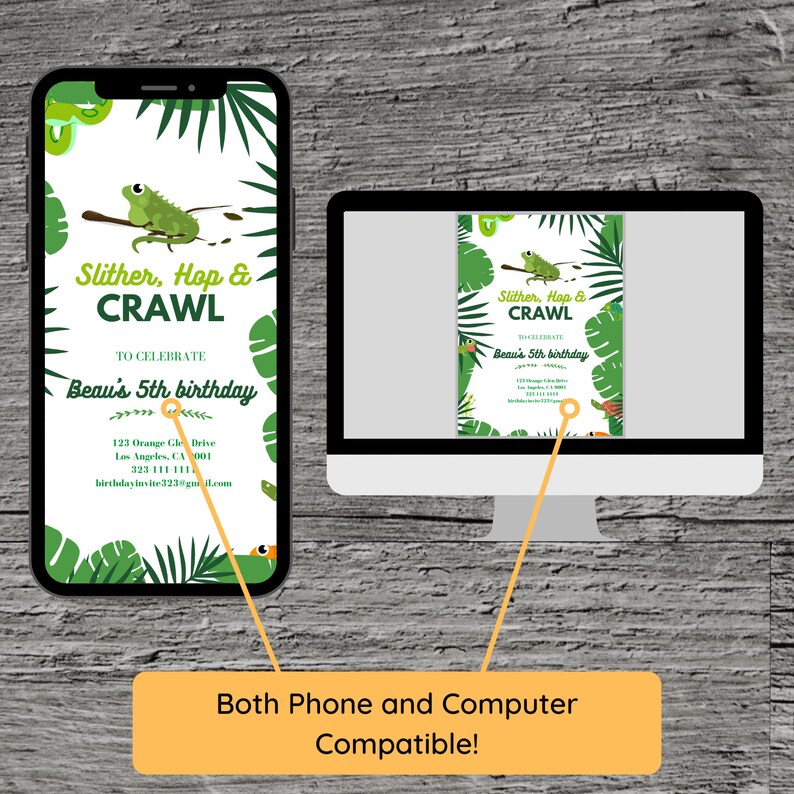 Reptiles Theme Birthday Party Invitation, Slither Hiss Crawl Boy Hop ...