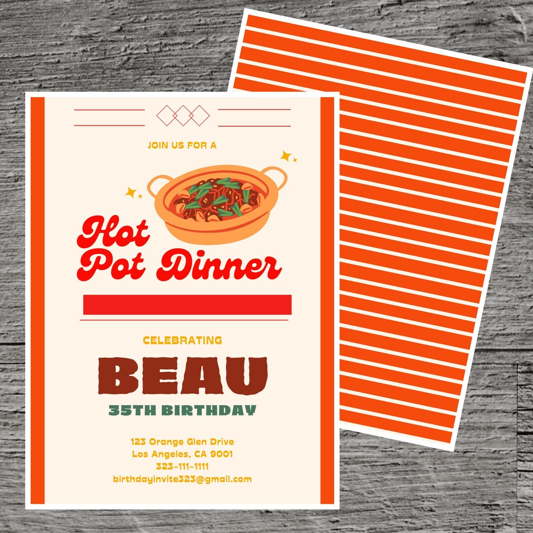 Hot Pot Birthday Dinner Party Invitation, Boiling Soup Gathering ...