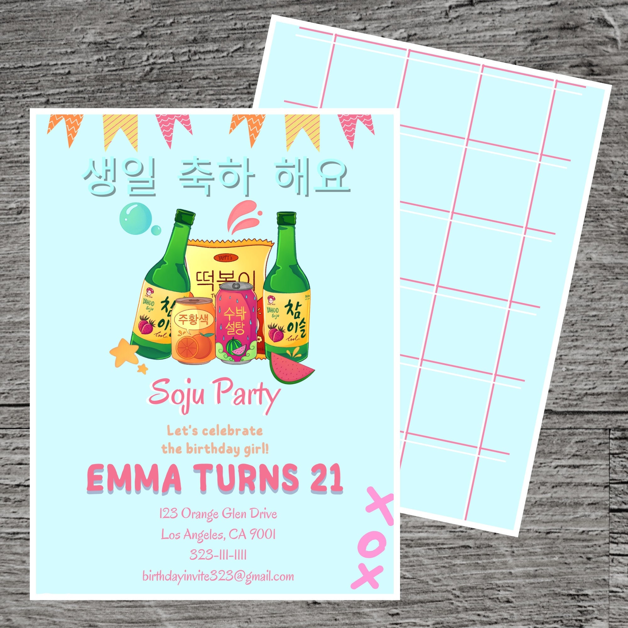 Soju Drink Birthday Party Invitation, Menu Asian Dinner Korean Food ...