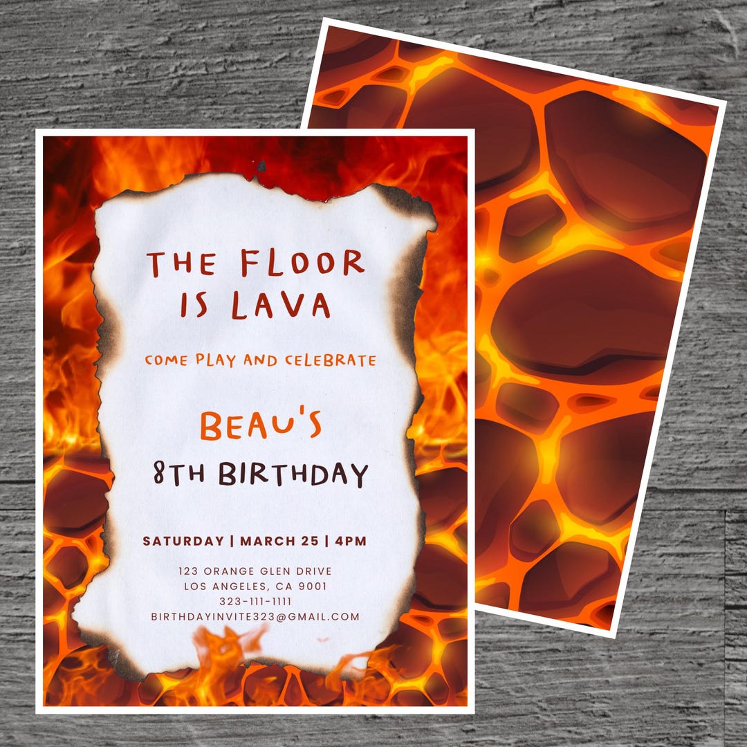 Floor is Lava for Beau Theme Birthday Party Invitation Template, Skies ...