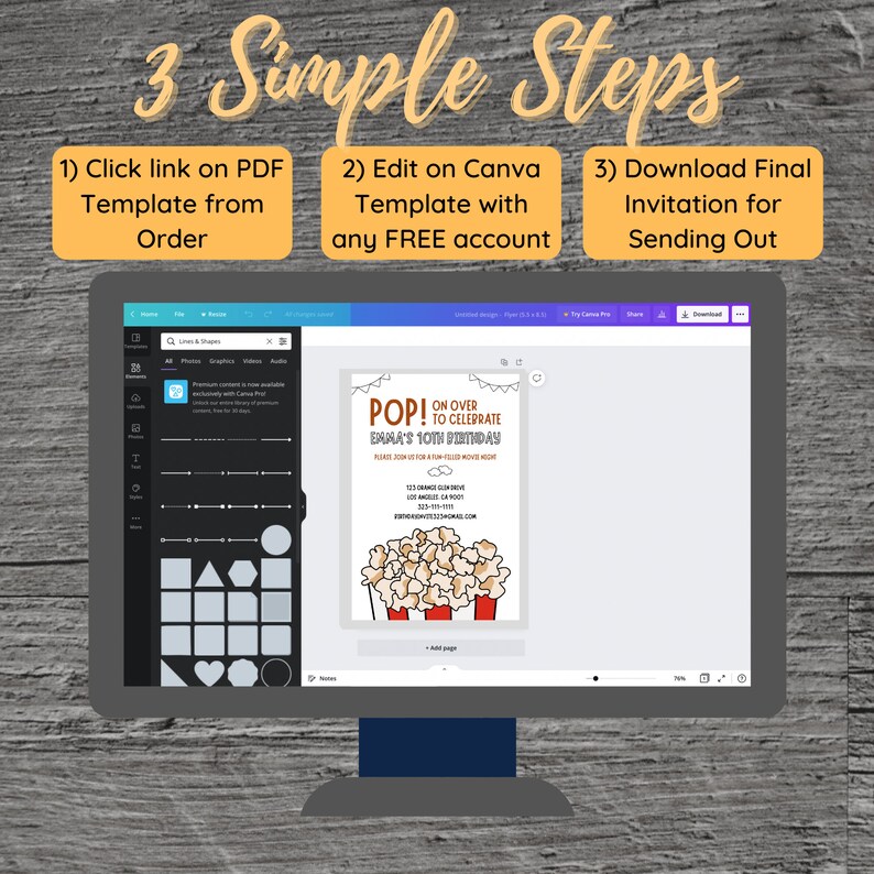 Popcorn Bar for Emma Theme Birthday Party Invitation Template, Popcorn ...