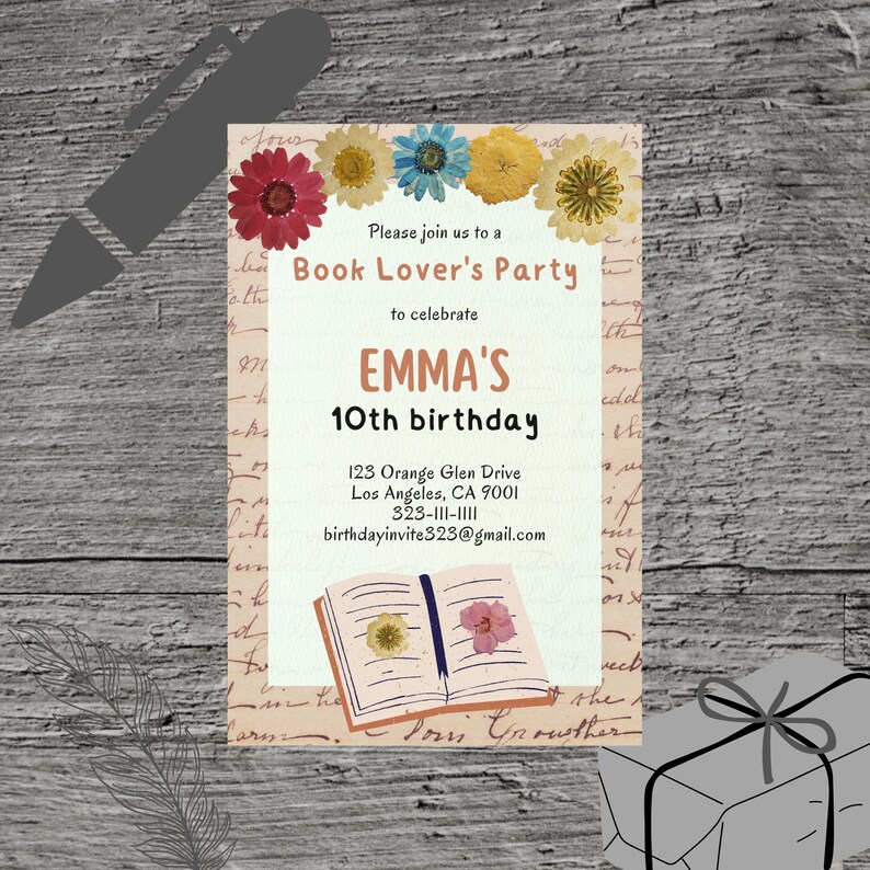 Book Lover Birthday Party Invitation, Story Novels Reading Tale ...