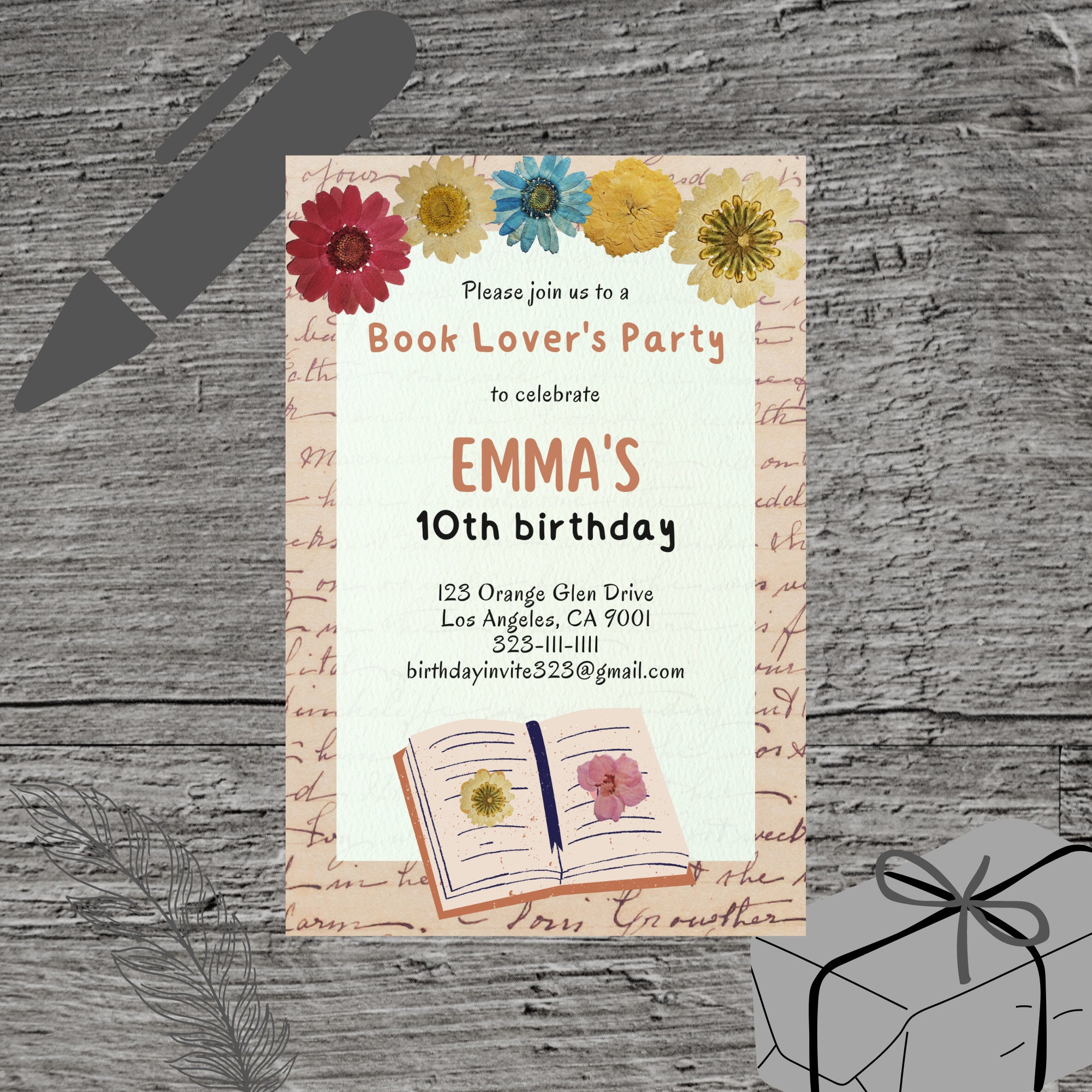 Book Lover Birthday Party Invitation, Story Novels Reading Tale ...
