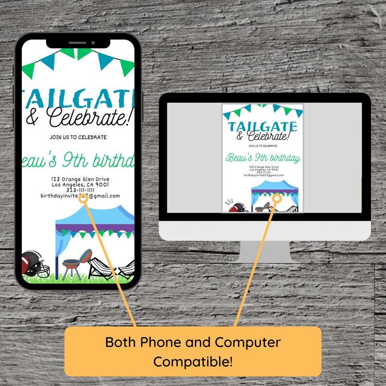 Tailgate Theme Birthday Party Invitation, Football Picnic Grill Outdoor ...