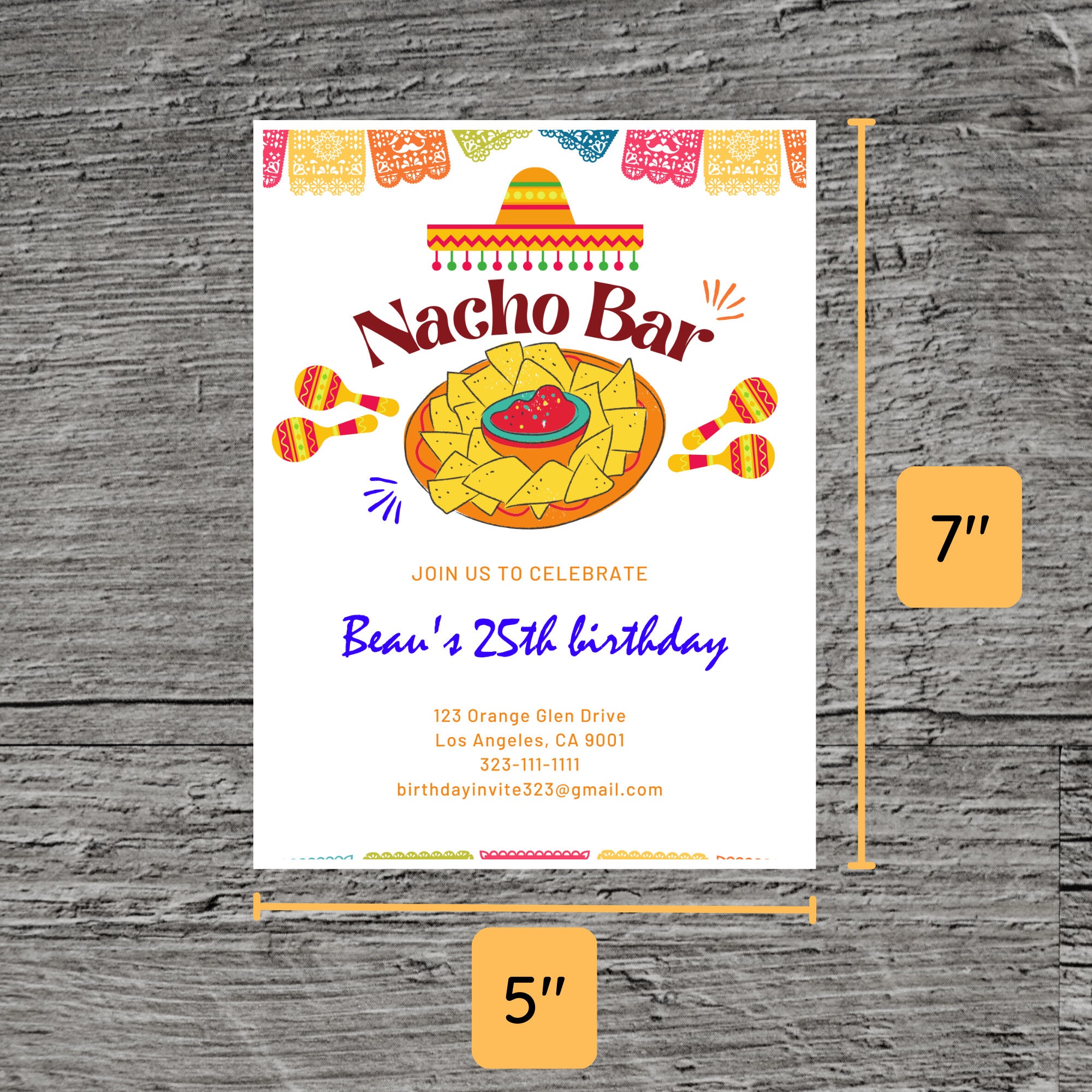Nacho Bar Birthday Party Invitation, Chips Salsa Cheese Beans Onions ...