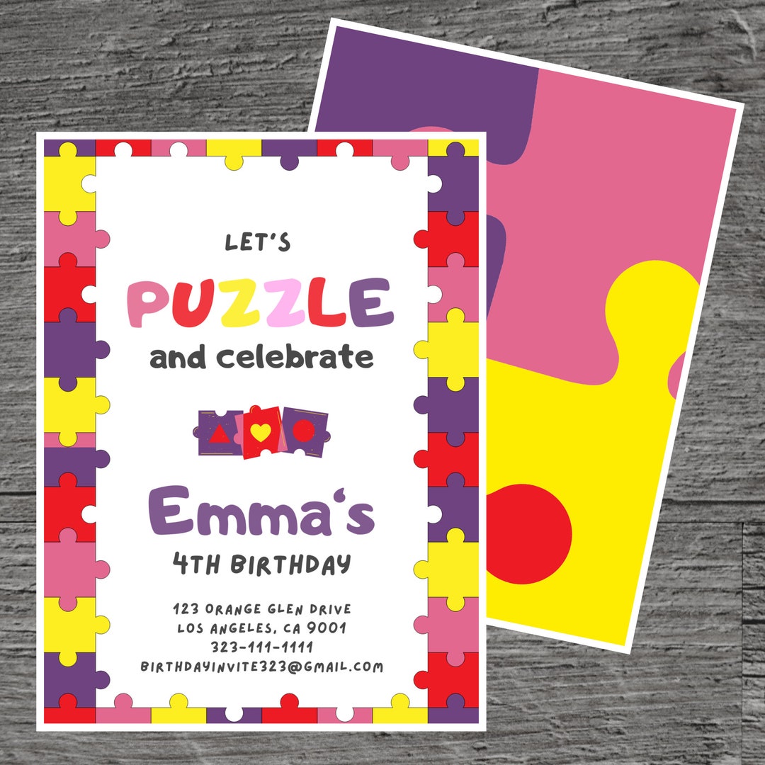 Puzzle Party for Emma Theme Birthday Party Invitation Template, Memory ...