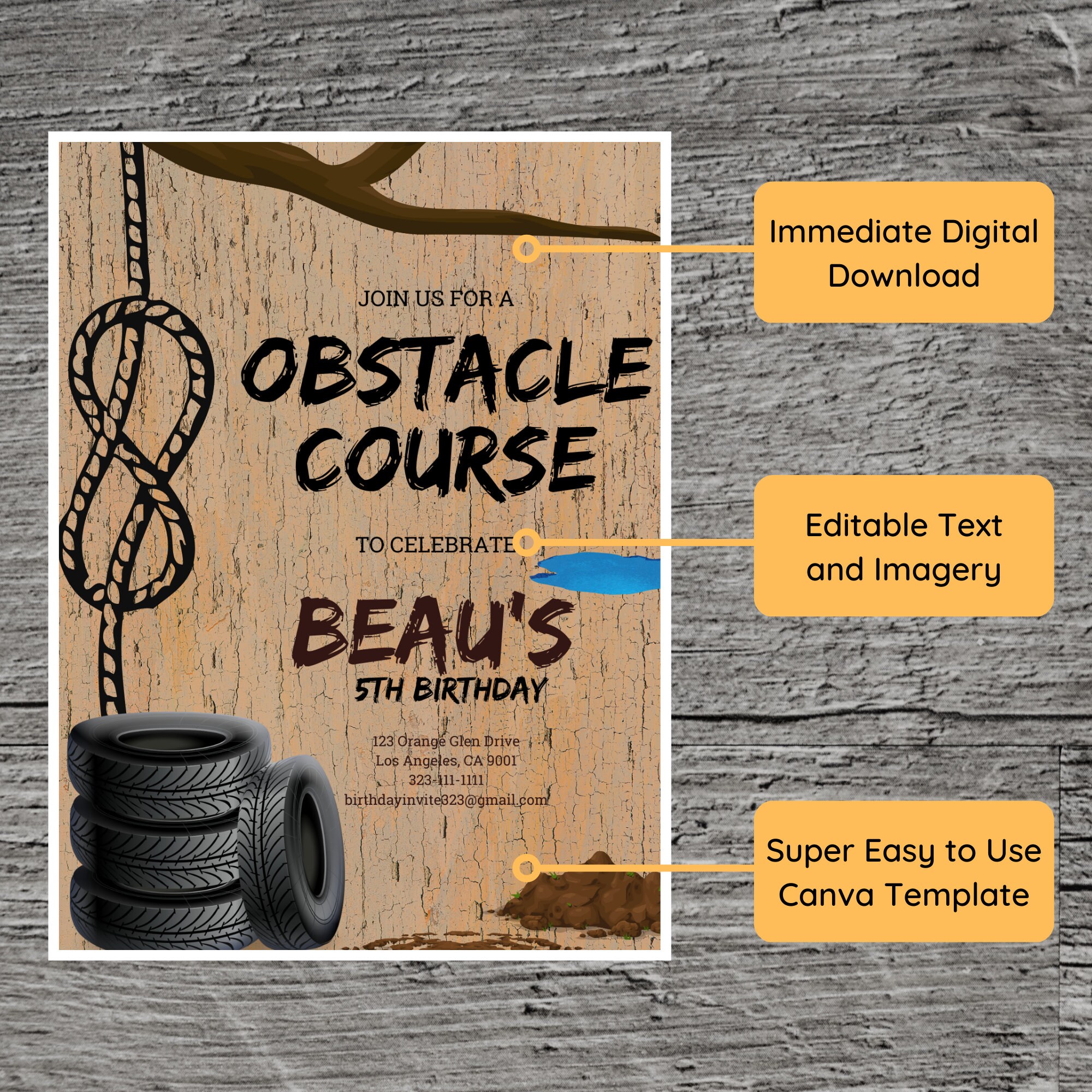 Obstacle Course Theme Birthday Party Invitation Template, Climb Crawl ...