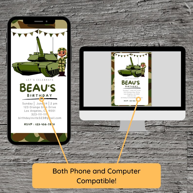 Military Kids Theme Birthday Party Invitation Template, Army Soldiers ...