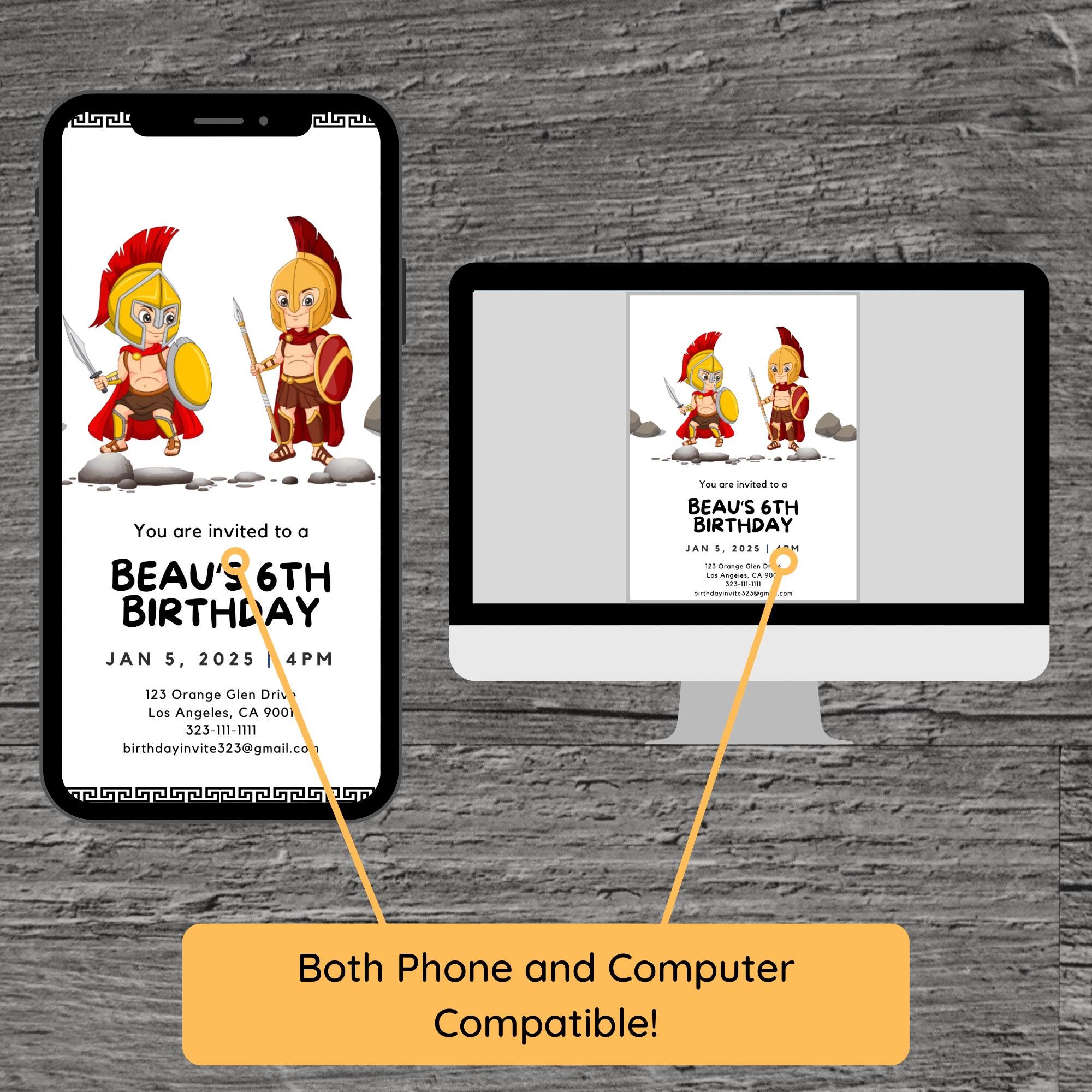 Gladiator for Beau Theme Birthday Party Invitation Template, Swordsman ...