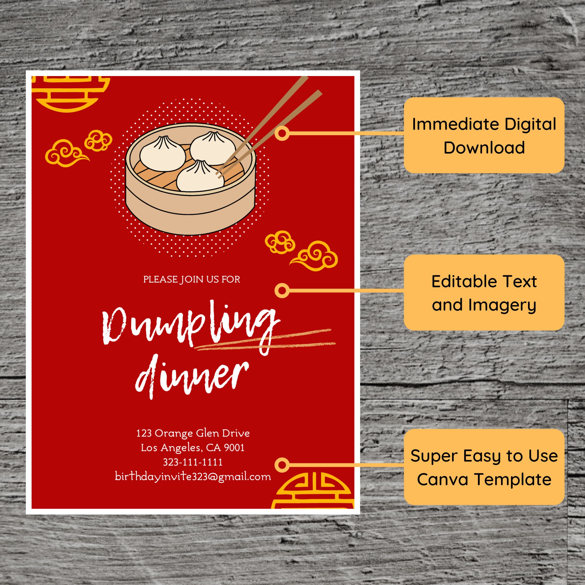 Dumpling Dinner Theme Birthday Party Invitation Template, Siu Mai Dim ...