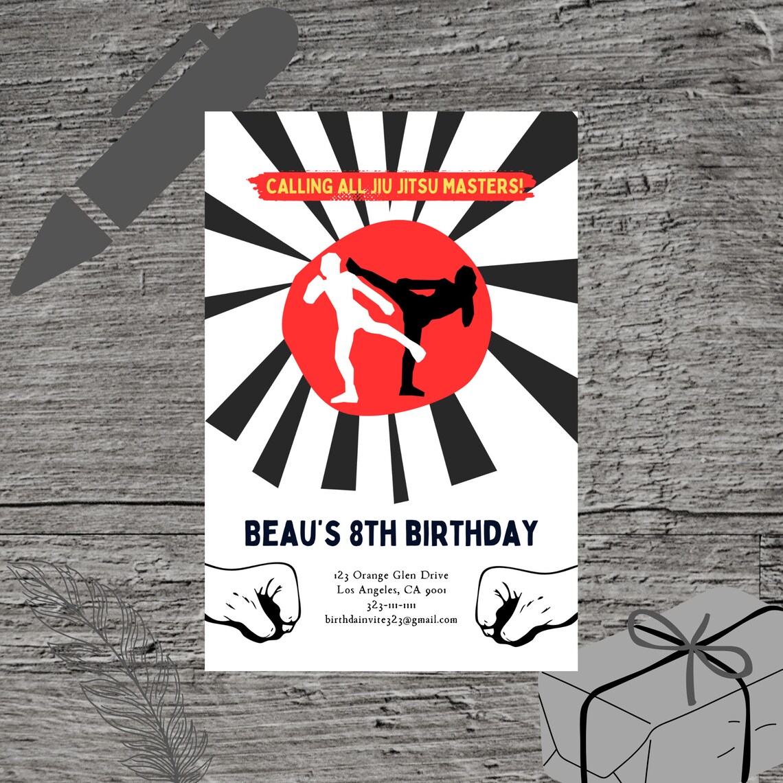 Jiu Jitsu for Beau Theme Birthday Party Invitation Template, Karate ...