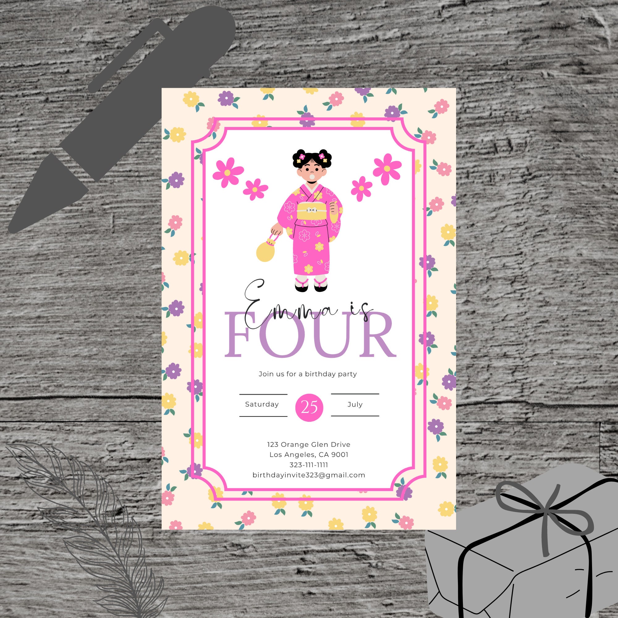 Kimono Birthday Party Invitation, Robe Dress Gown Silk Garment Cocktail ...