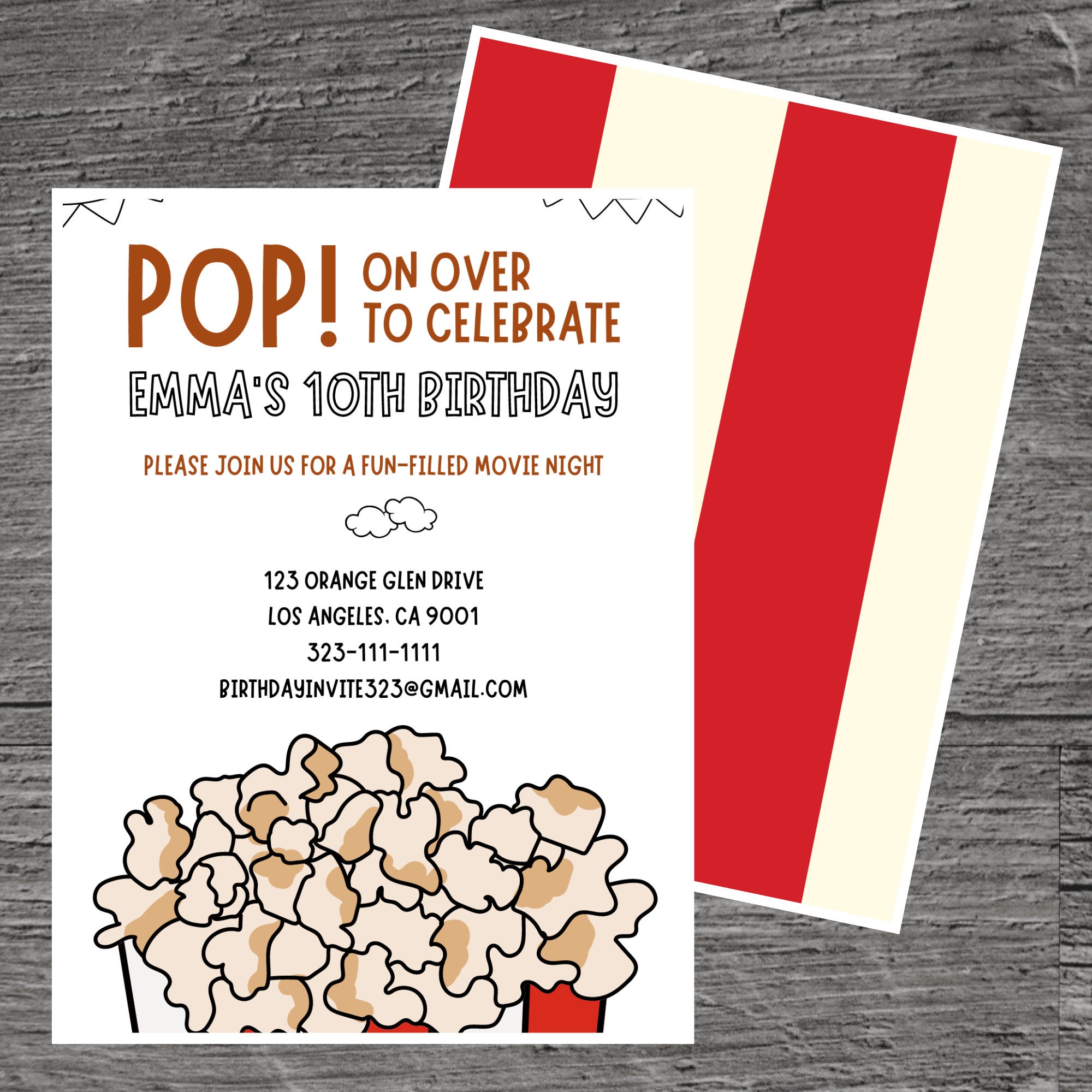 Popcorn Bar for Emma Theme Birthday Party Invitation Template, Popcorn ...