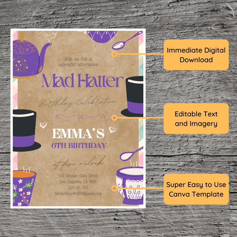 Mad Hatter Theme Birthday Party Invitation, Wonderland Tea Eccentric ...