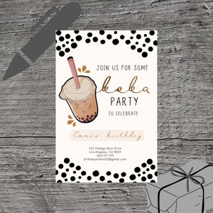 Boba Party Birthday Invitation, Bubble Tea Brown Sugar Drink Online ...