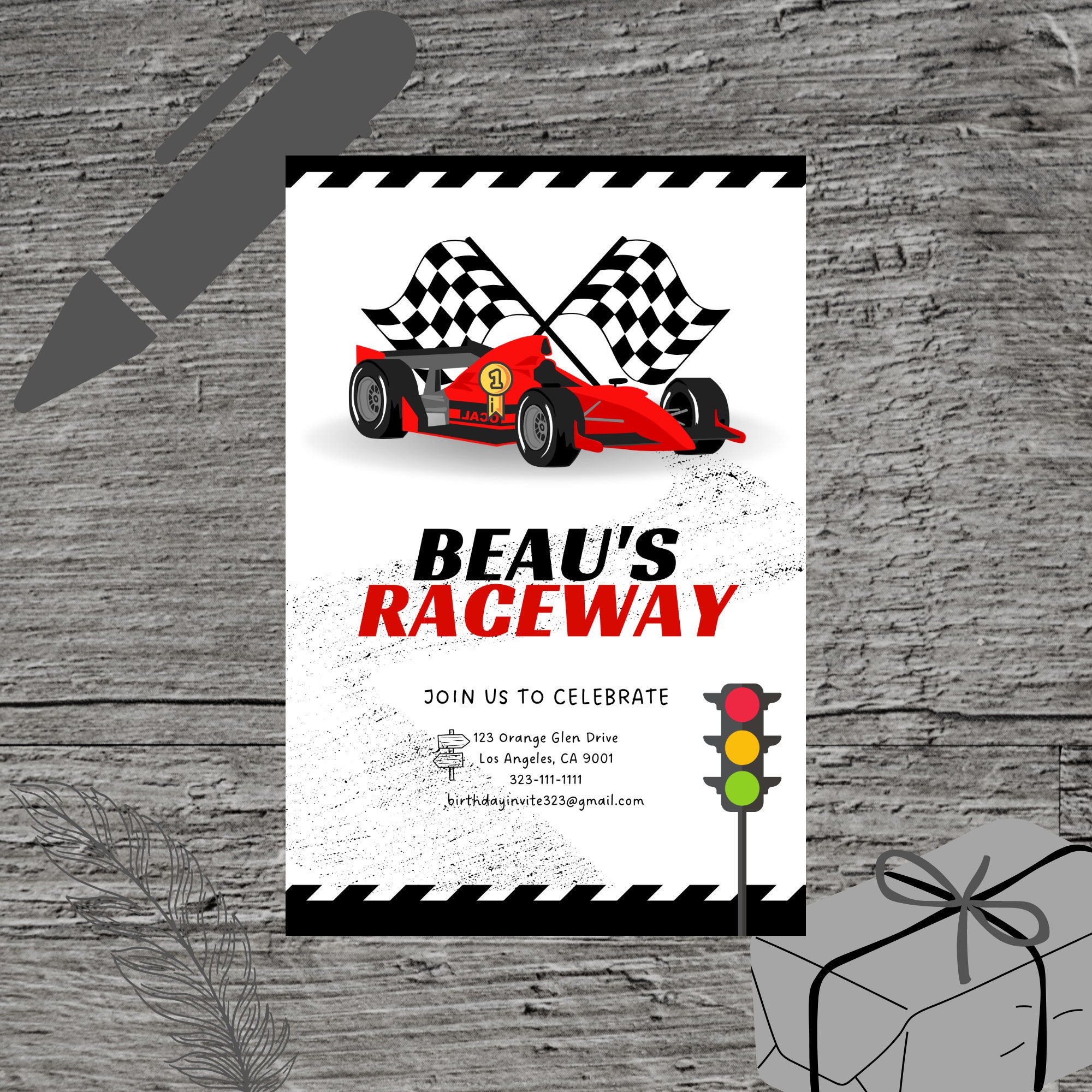 Race Car Driving Theme Birthday Party Invitation Template, Racetrack Go ...