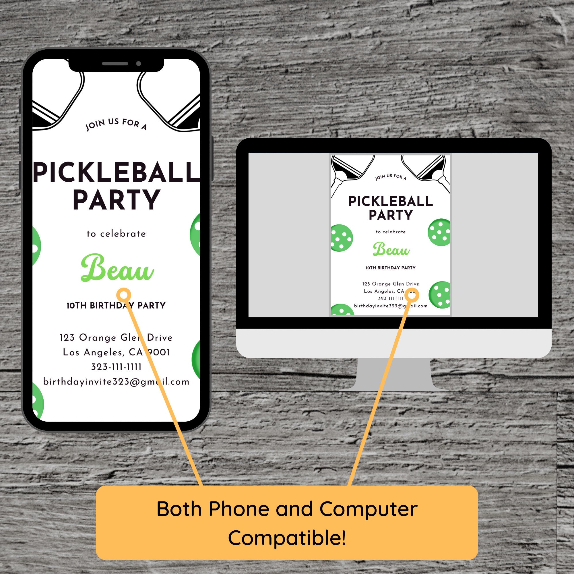 Pickleball for Beau Theme Birthday Party Invitation Template, Paddle ...