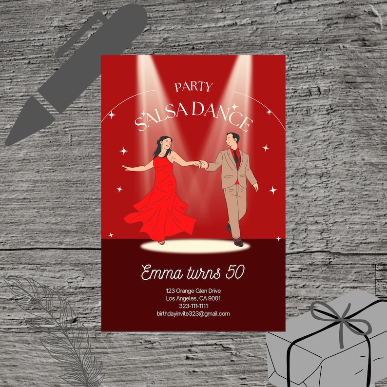 Salsa Dance Theme Birthday Party Invitation, Dancing Spanish Latina ...