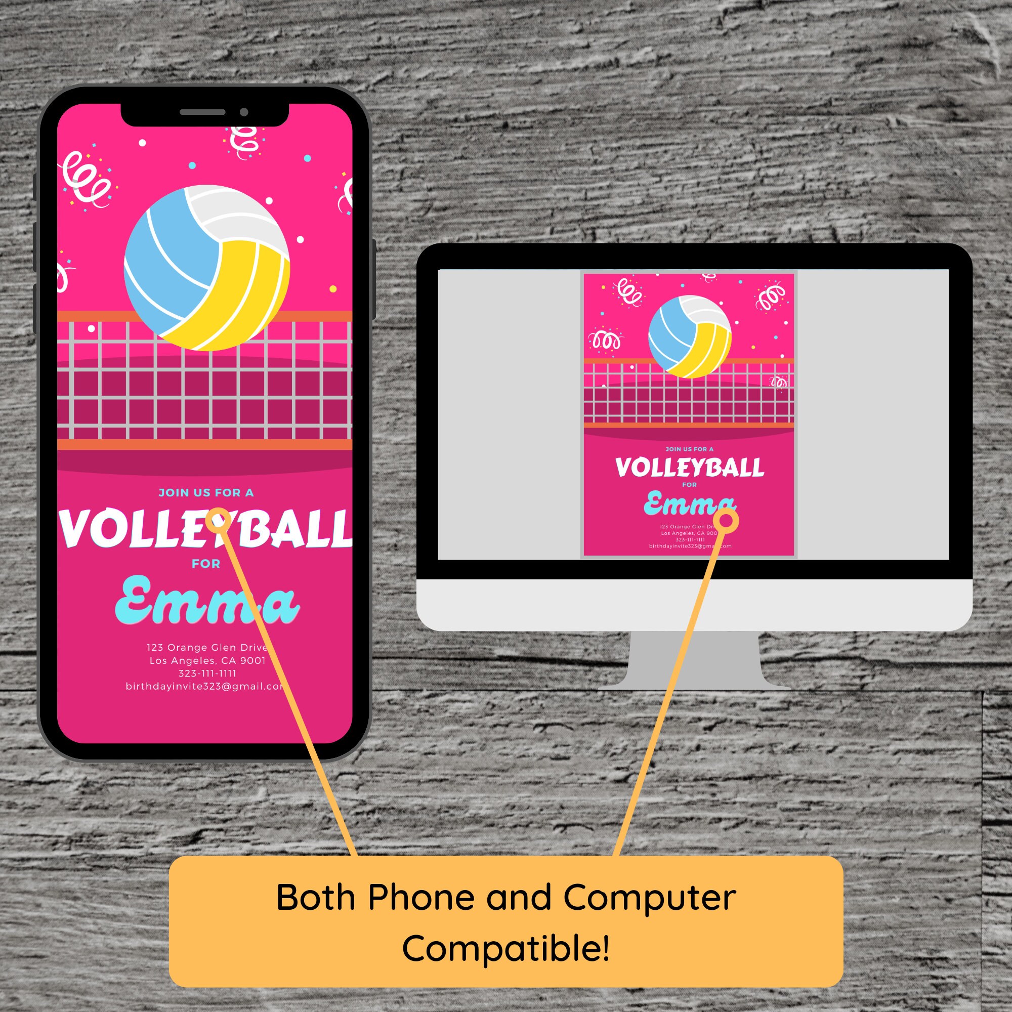 Volleyball Theme Birthday Party Invitation Template, Beach Indoor Court ...