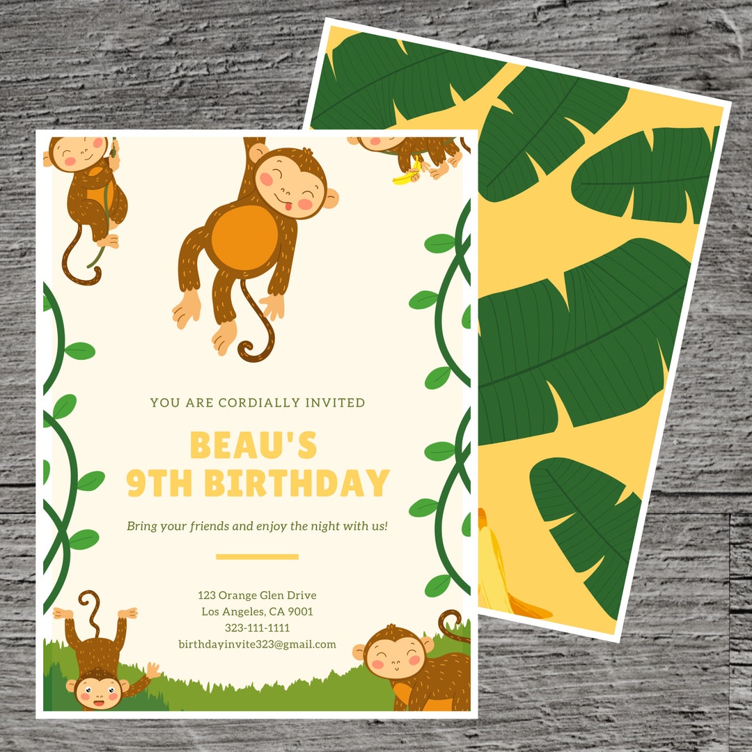 Monkeyland for Beau Theme Birthday Party Invitation Template, Gorilla ...