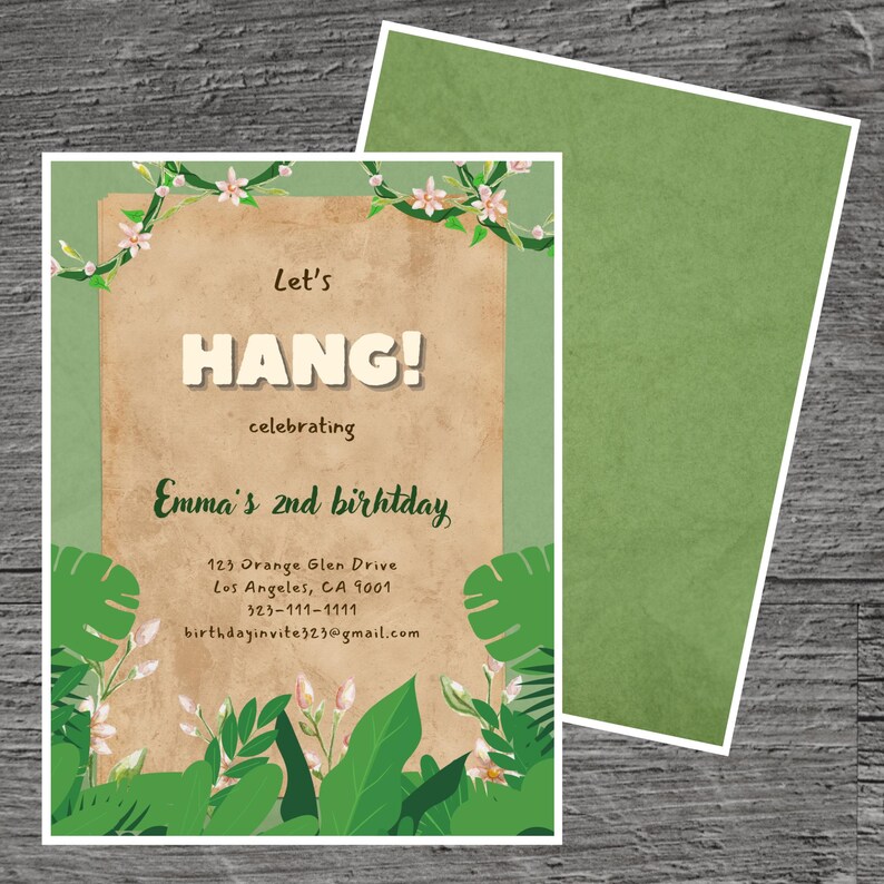 Rainforest for Emma Theme Birthday Party Invitation Template, Trees ...