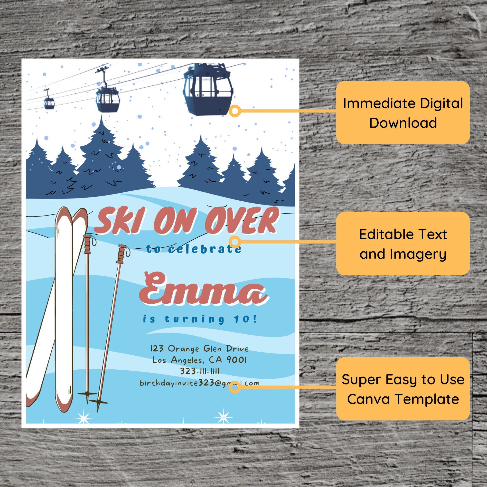 Skiing Theme Birthday Party Invitation, Slopes Shred Mountain Snow ...