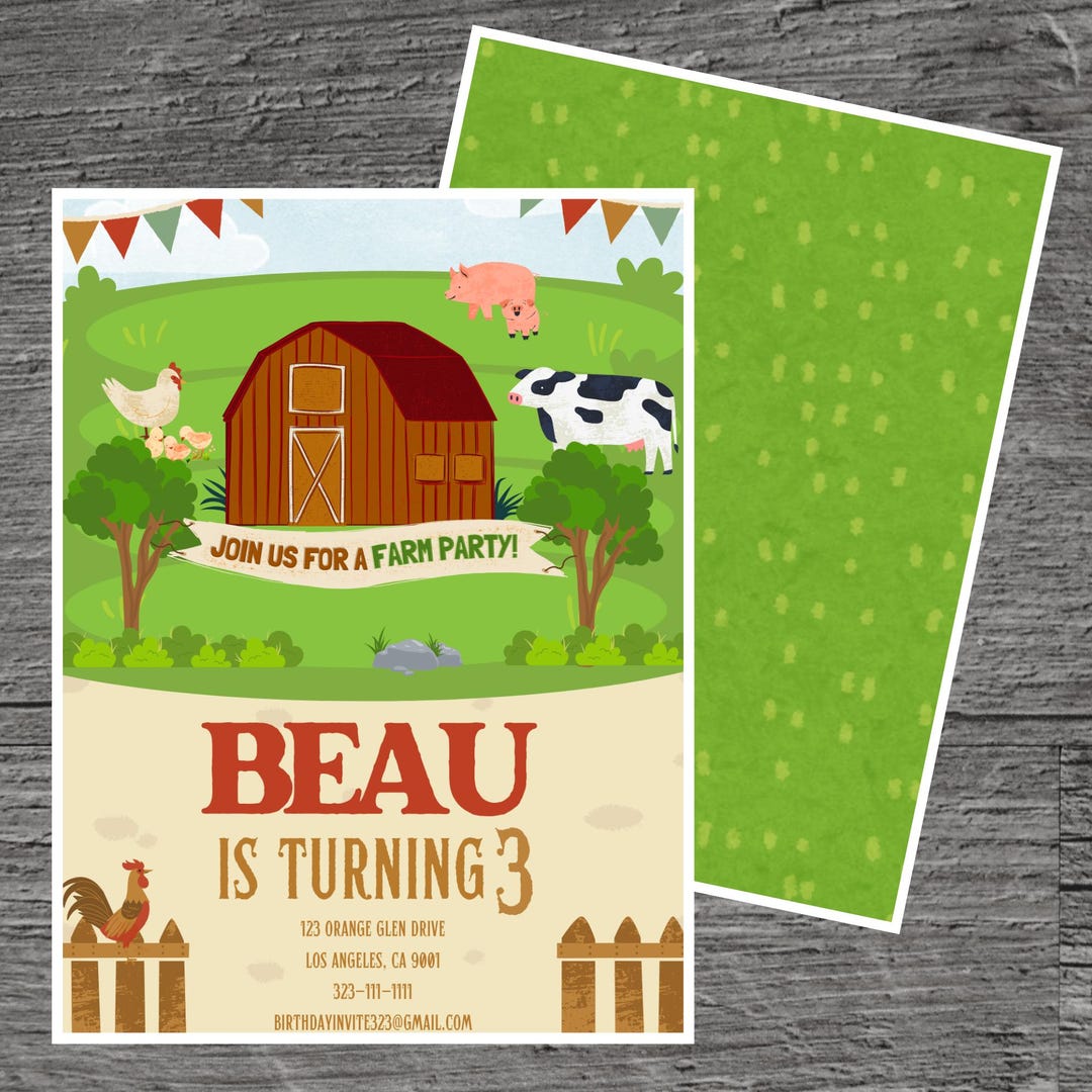 Rustic Farm Party for Beau Theme Birthday Party Invitation Template ...