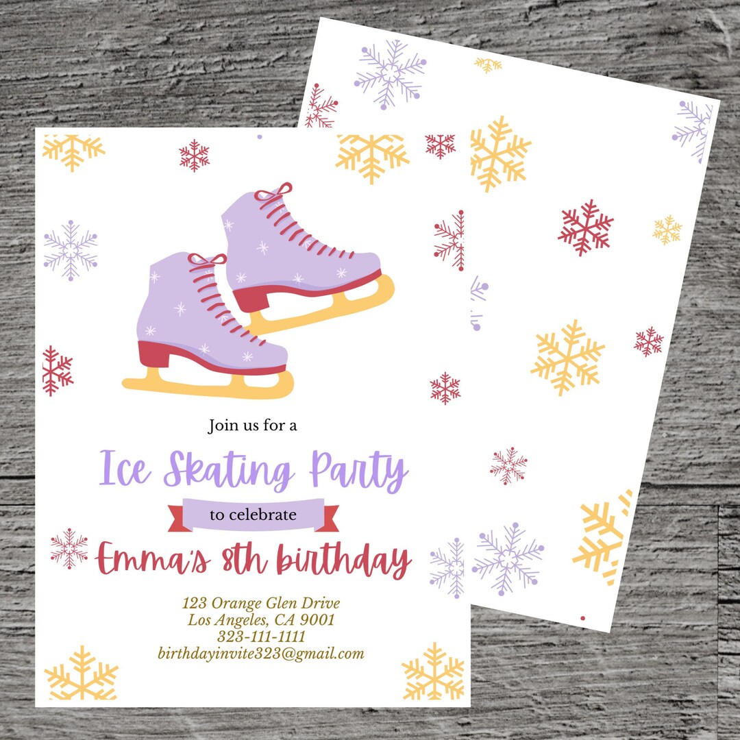 Ice Skating Theme Birthday Party Invitation, Winter Snow Sports Roller ...