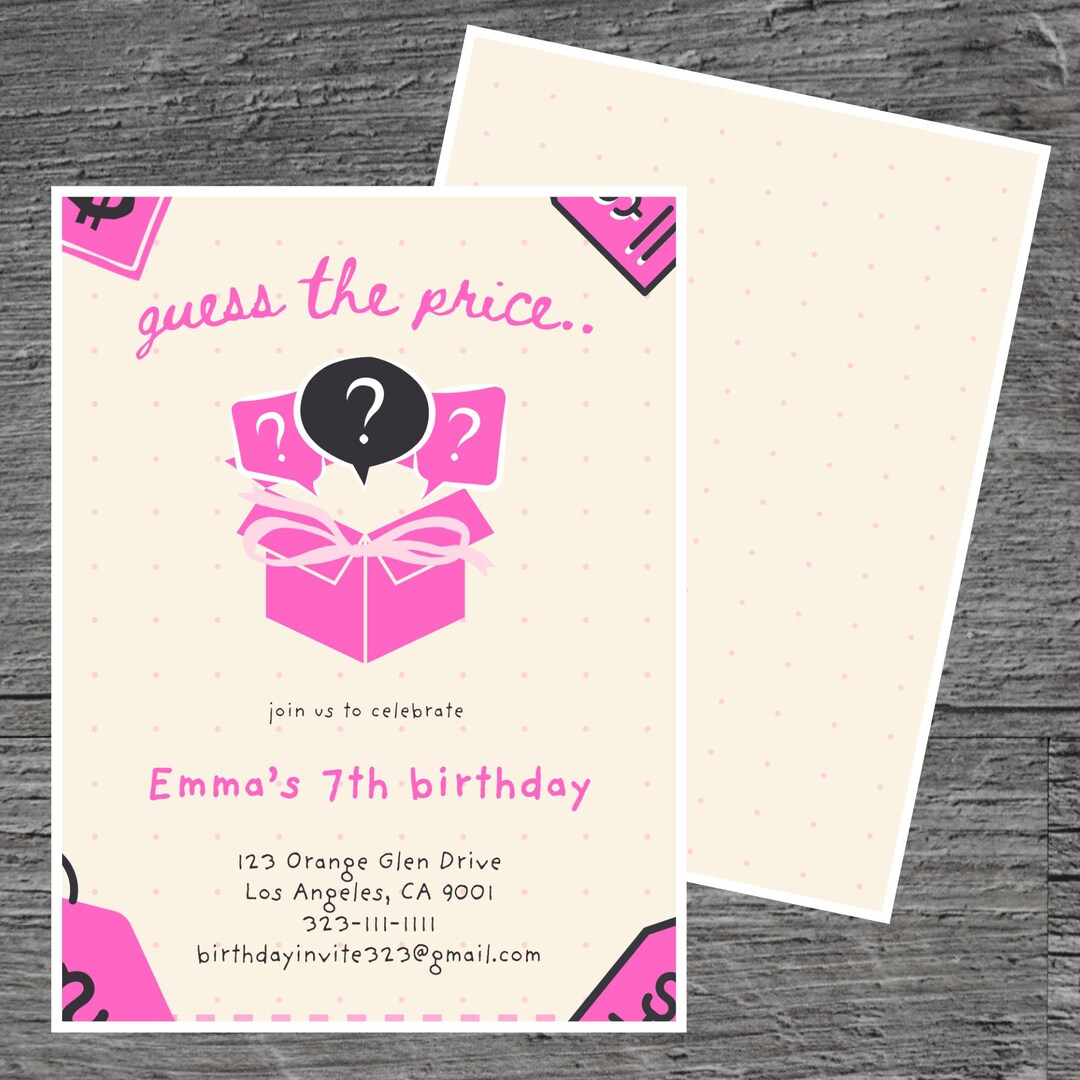 Guess the Price for Emma (guess the Cost of Item) Theme Birthday Party ...