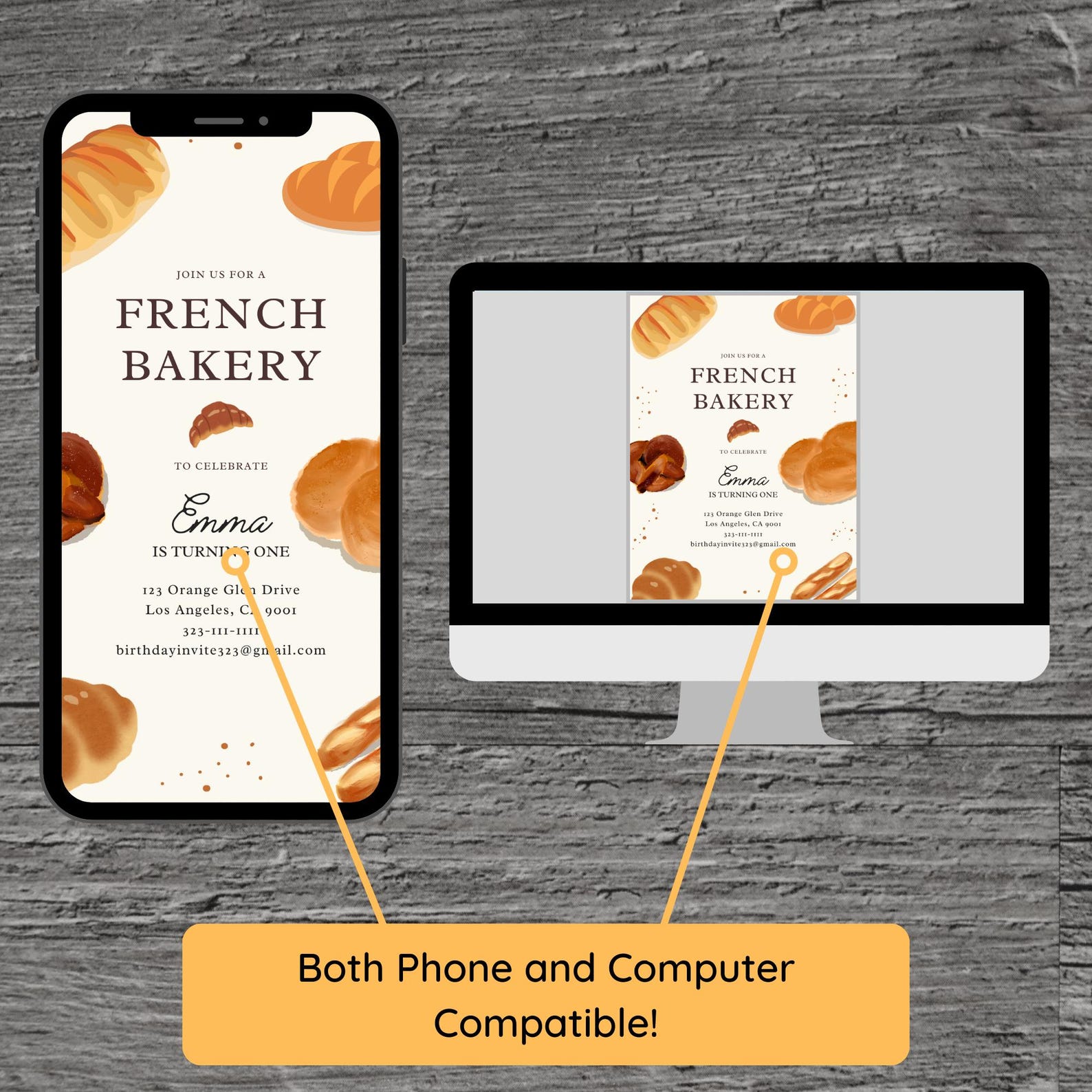 French Bakery for Emma Theme Birthday Party Invitation Template ...