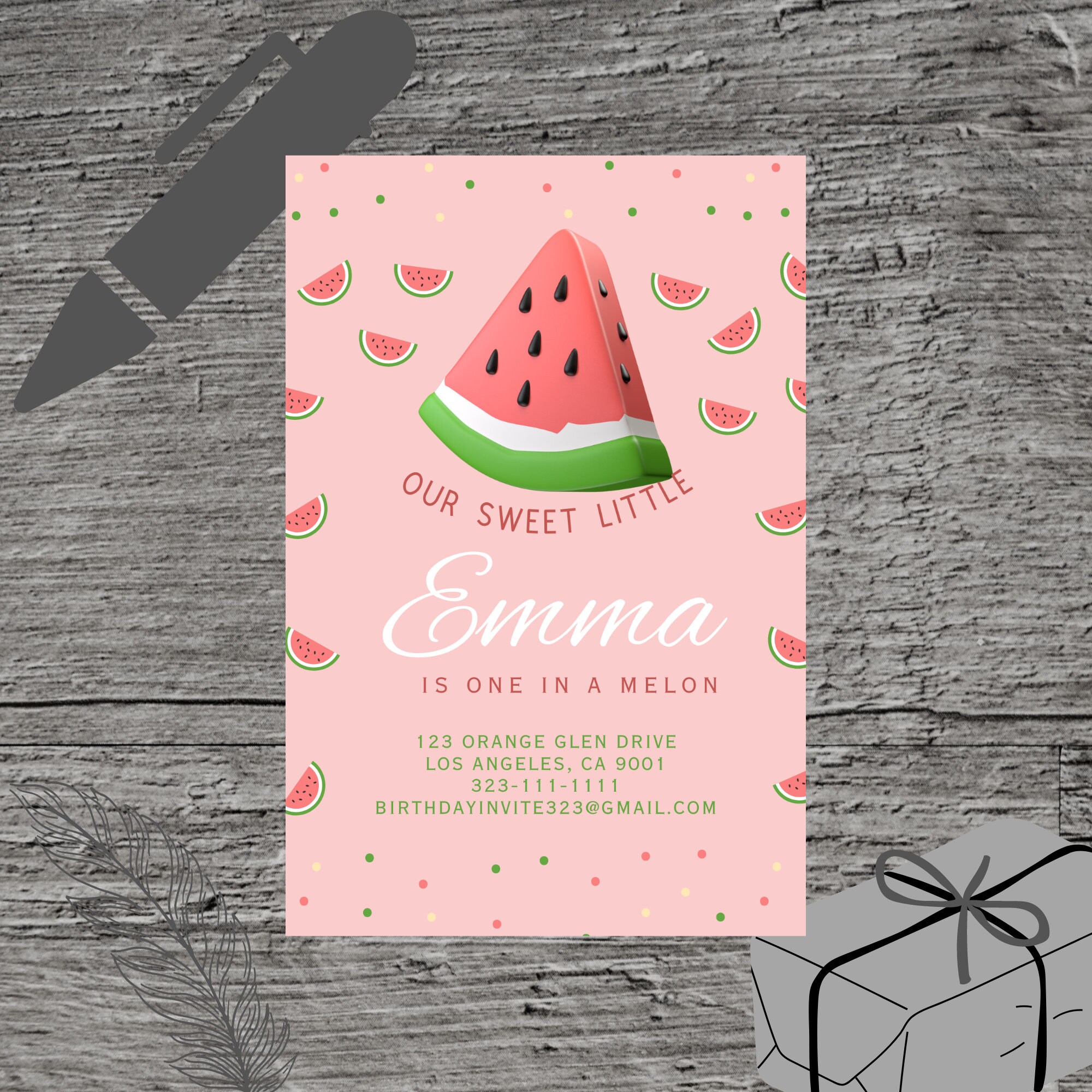 Watermelon Theme Birthday Party Invitation Template, Water Fruit Melon ...
